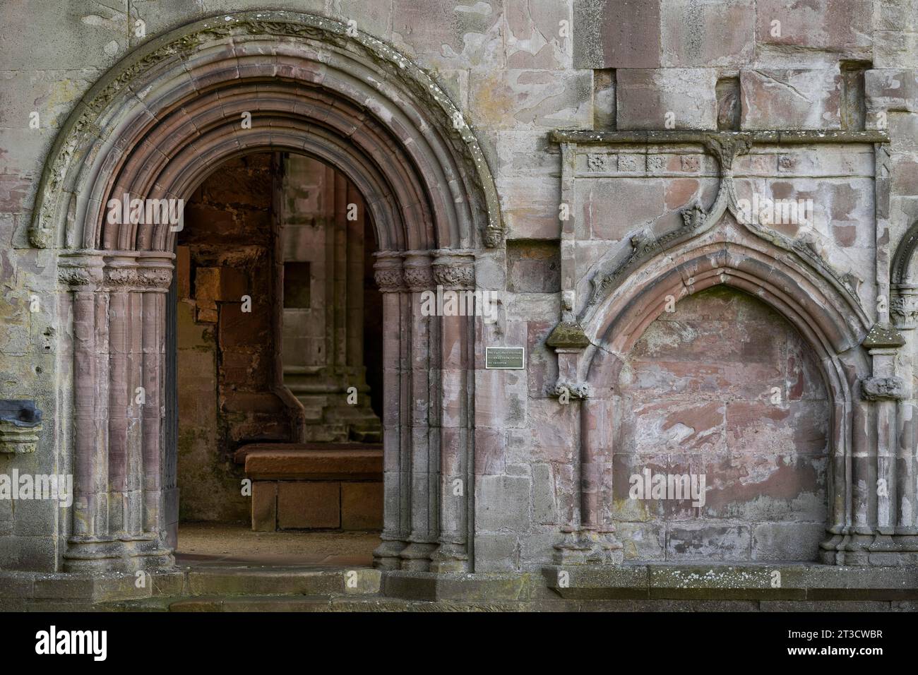 Entrance gate, Melrose Abbey ruins, Melrose, Borders District, Scotland ...