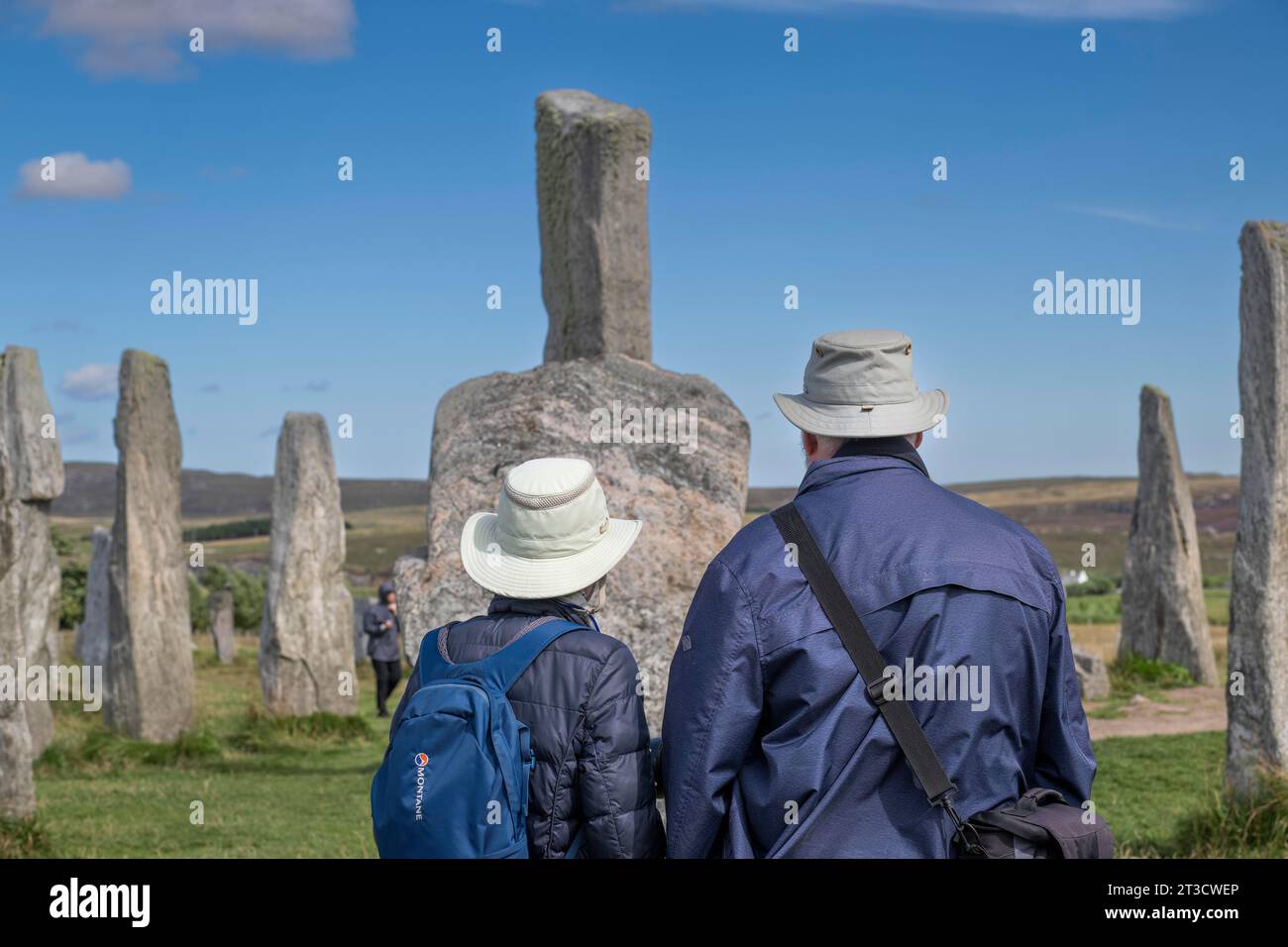 Tourists, megalithic stone formation, Callanish 1 site, near Breasclete ...