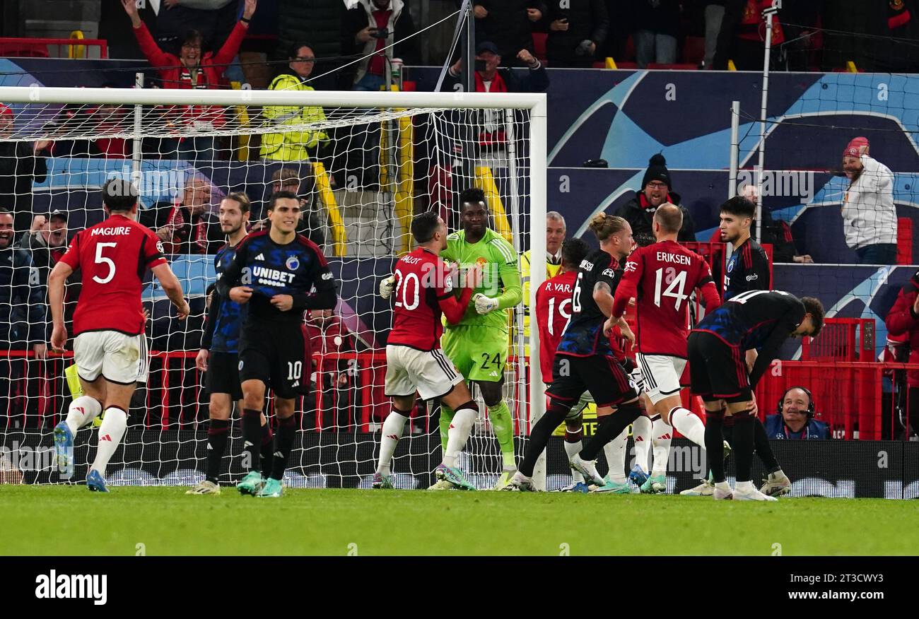 Manchester United goalkeeper Andre Onana reacts after saving a penalty ...