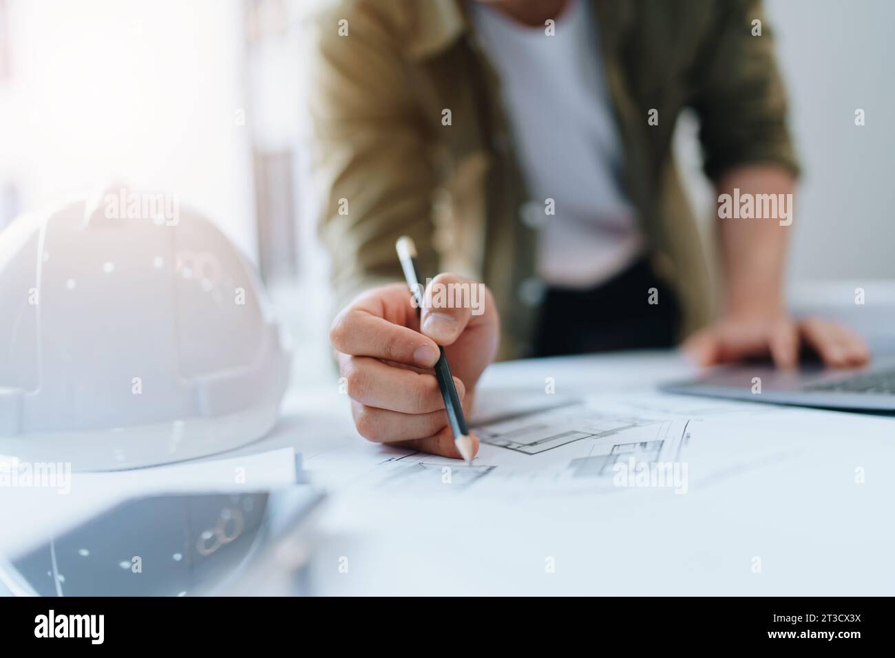 Engineering Department With Work Design Structure Building Or House Using Blueprint Computer At