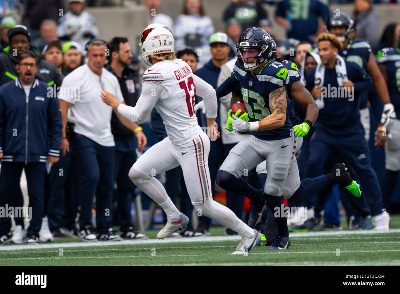 Seattle Seahawks wide receiver Cody Thompson (13) runs with the ball ...