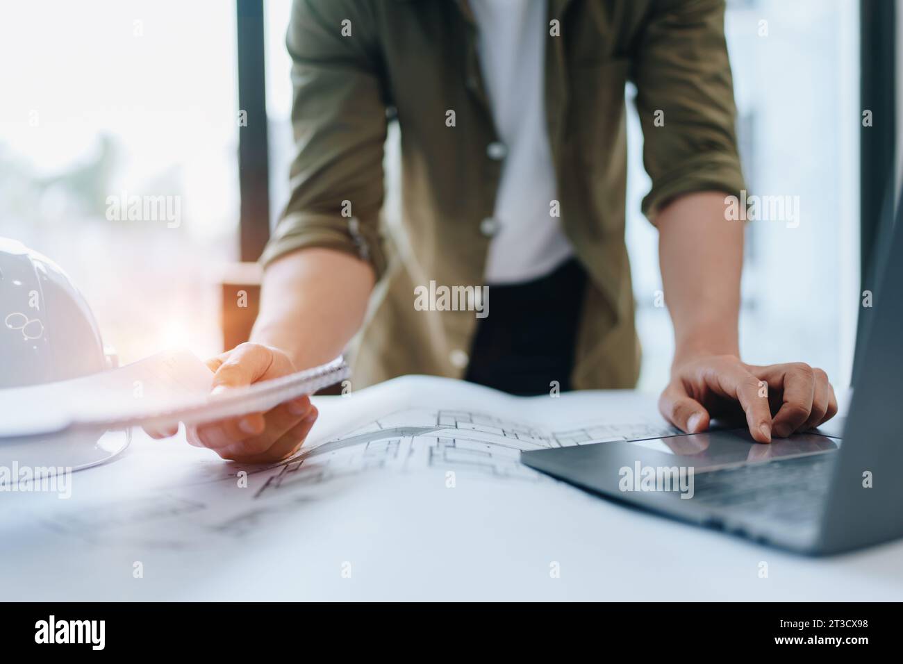 Engineering Department With Work Design Structure Building Or House Using Blueprint Computer At