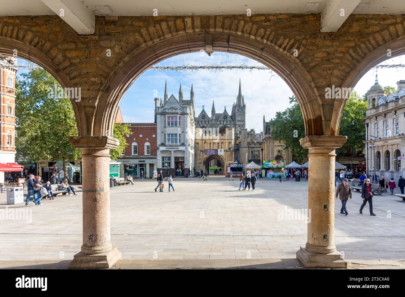 View of Cathedral Square and Peterborough Cathedral from The Guildhall ...