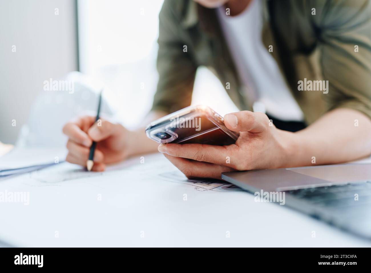 Engineering Department With Work Design Structure Building Or House Using Blueprint Computer At