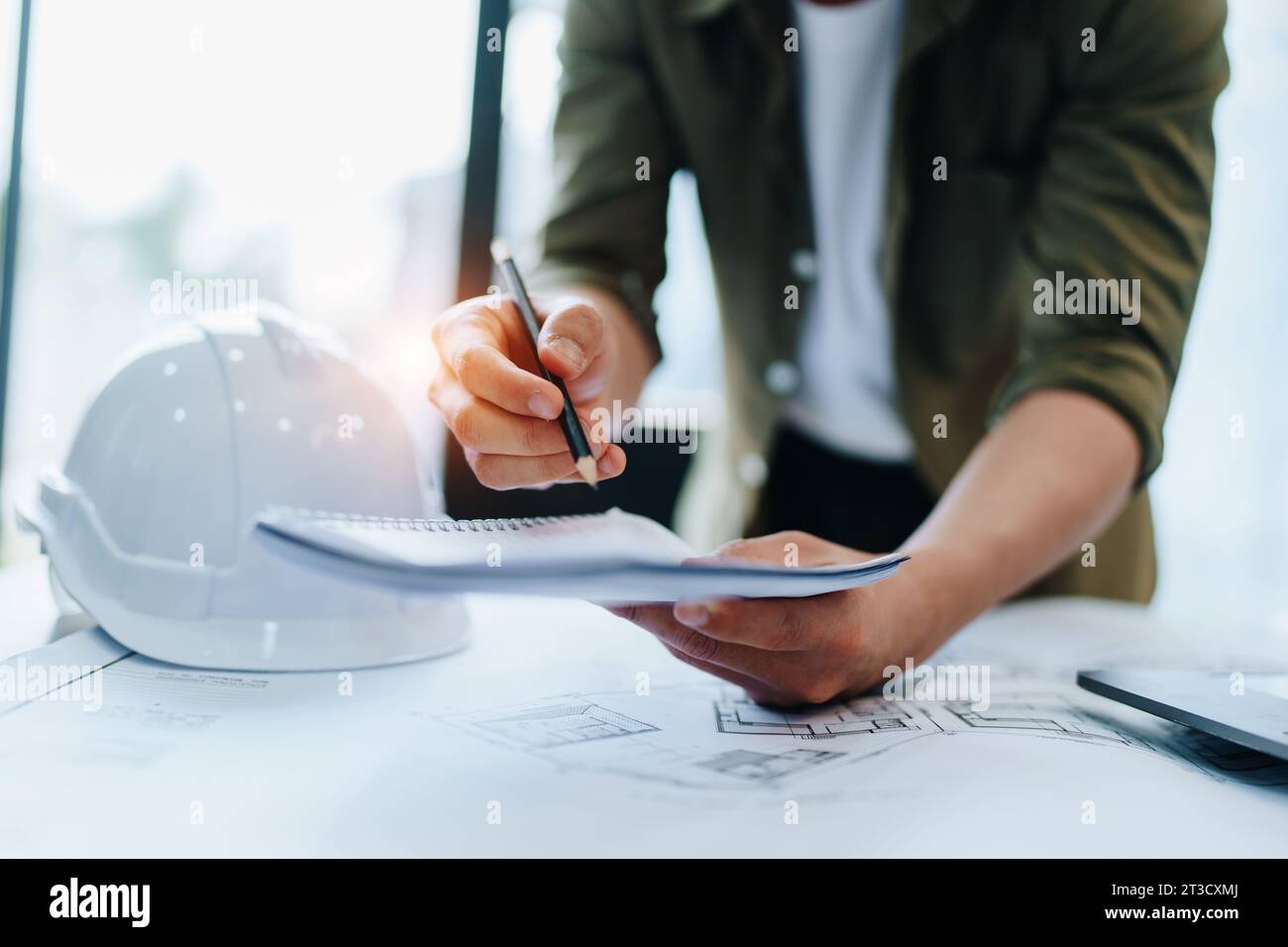 Engineering Department With Work Design Structure Building Or House Using Blueprint Computer At