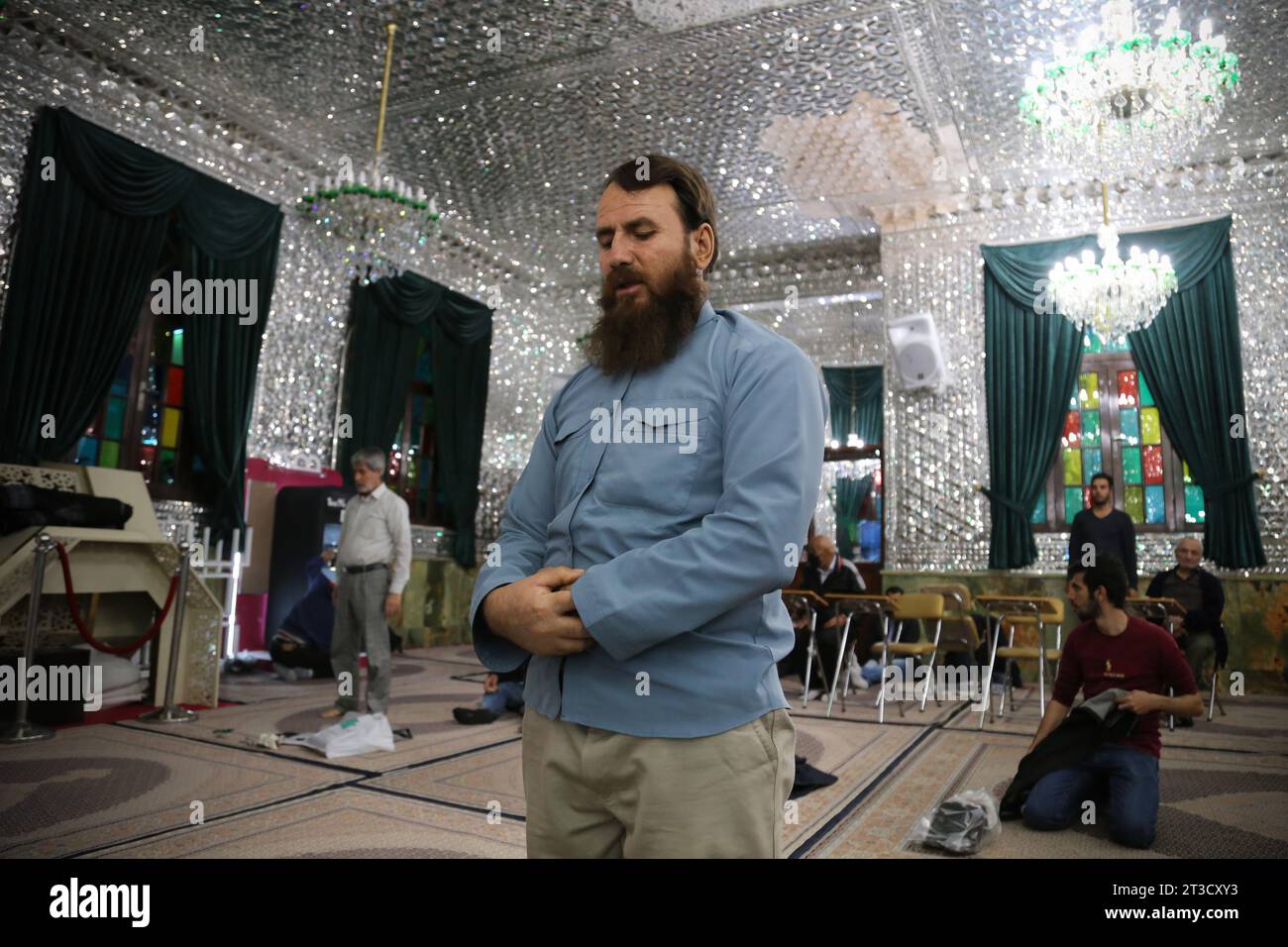 Tehran, Iran. 24th Oct, 2023. A sunni muslim man prays during a prayer ...