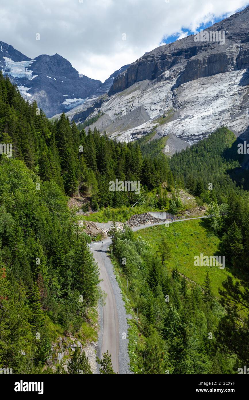 Aerial view of Alpine mountain road in Kandersteg, Switzerland Stock ...