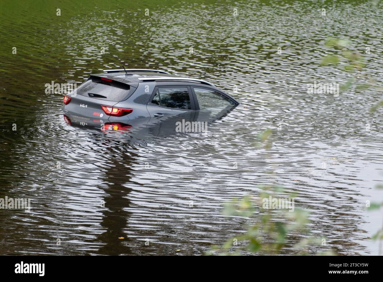 Car sinks in the moat of the Kastellet fortress, Copenhagen, Denmark ...