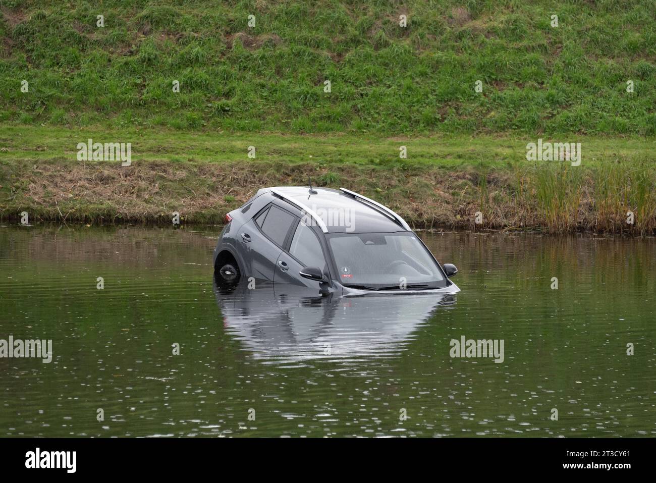 Car sinks in the moat of the Kastellet fortress, Copenhagen, Denmark ...