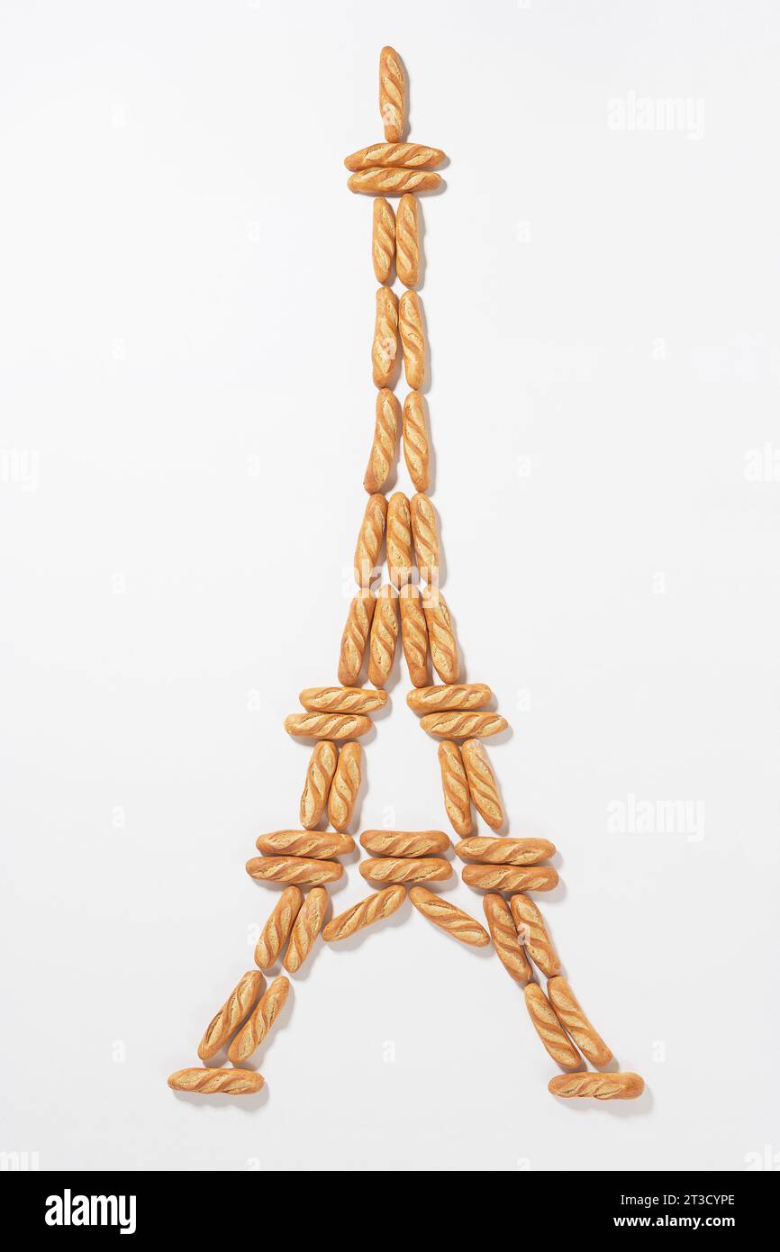 Eiffel Tower made out of baguettes on white background Stock Photo - Alamy