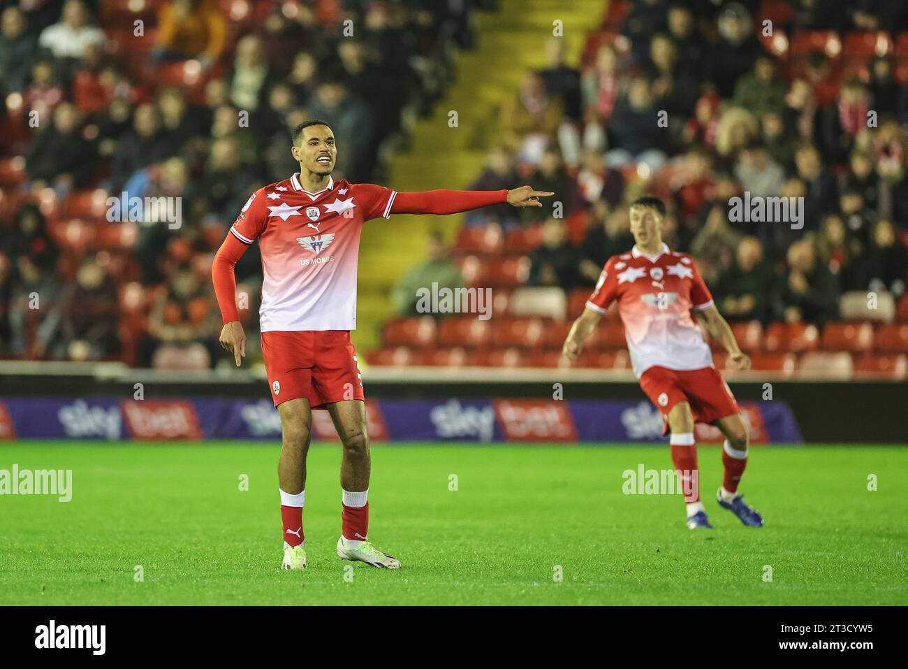 Jon Russell #3 of Barnsley gives his team instructions during the Sky ...