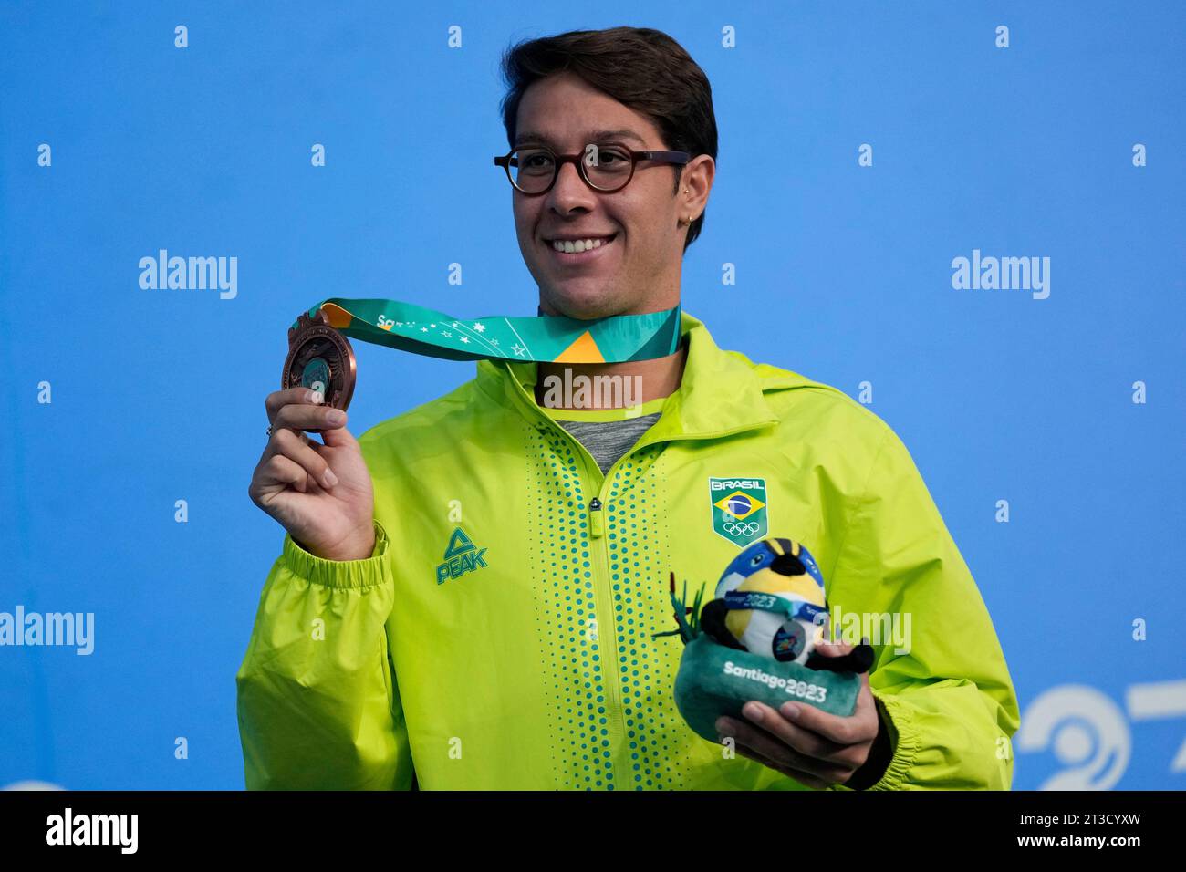Brazil's Brandonn Almeida poses with the bronze medal at the podium of ...