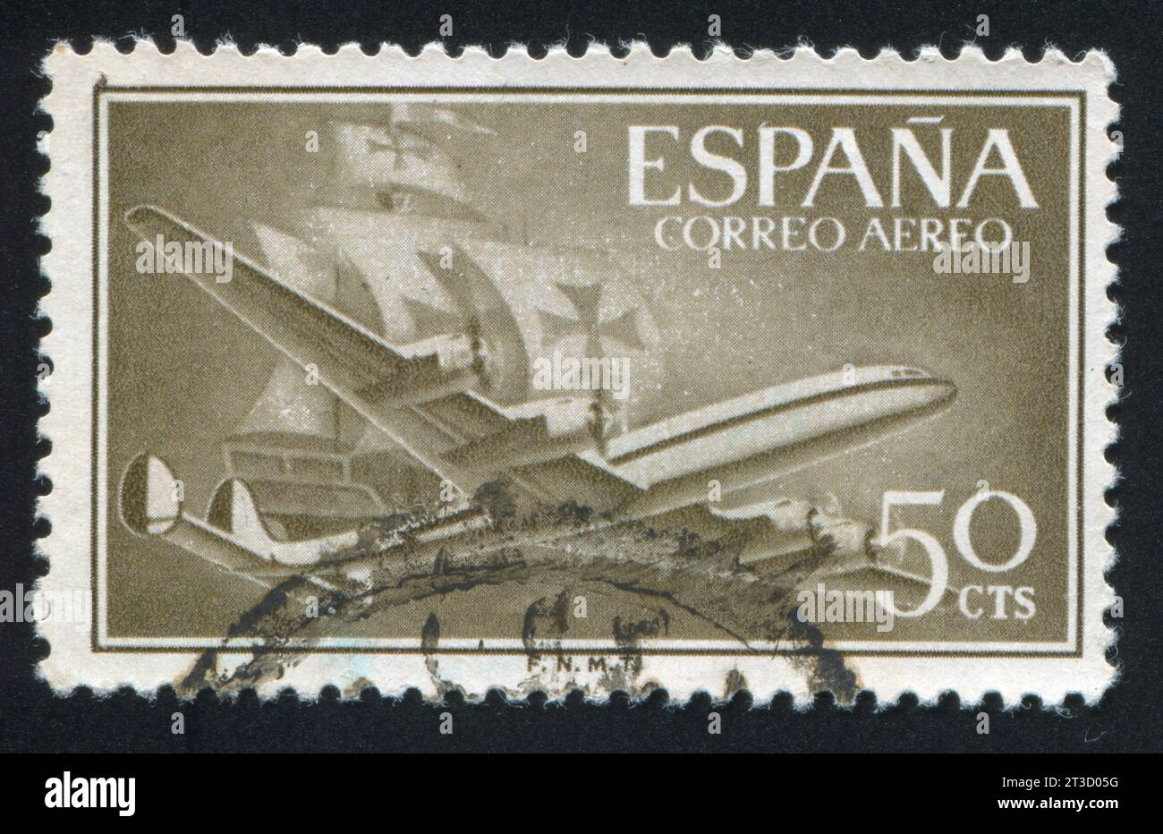 SPAIN - CIRCA 1955: stamp printed by Spain, shows plane and ship, circa ...