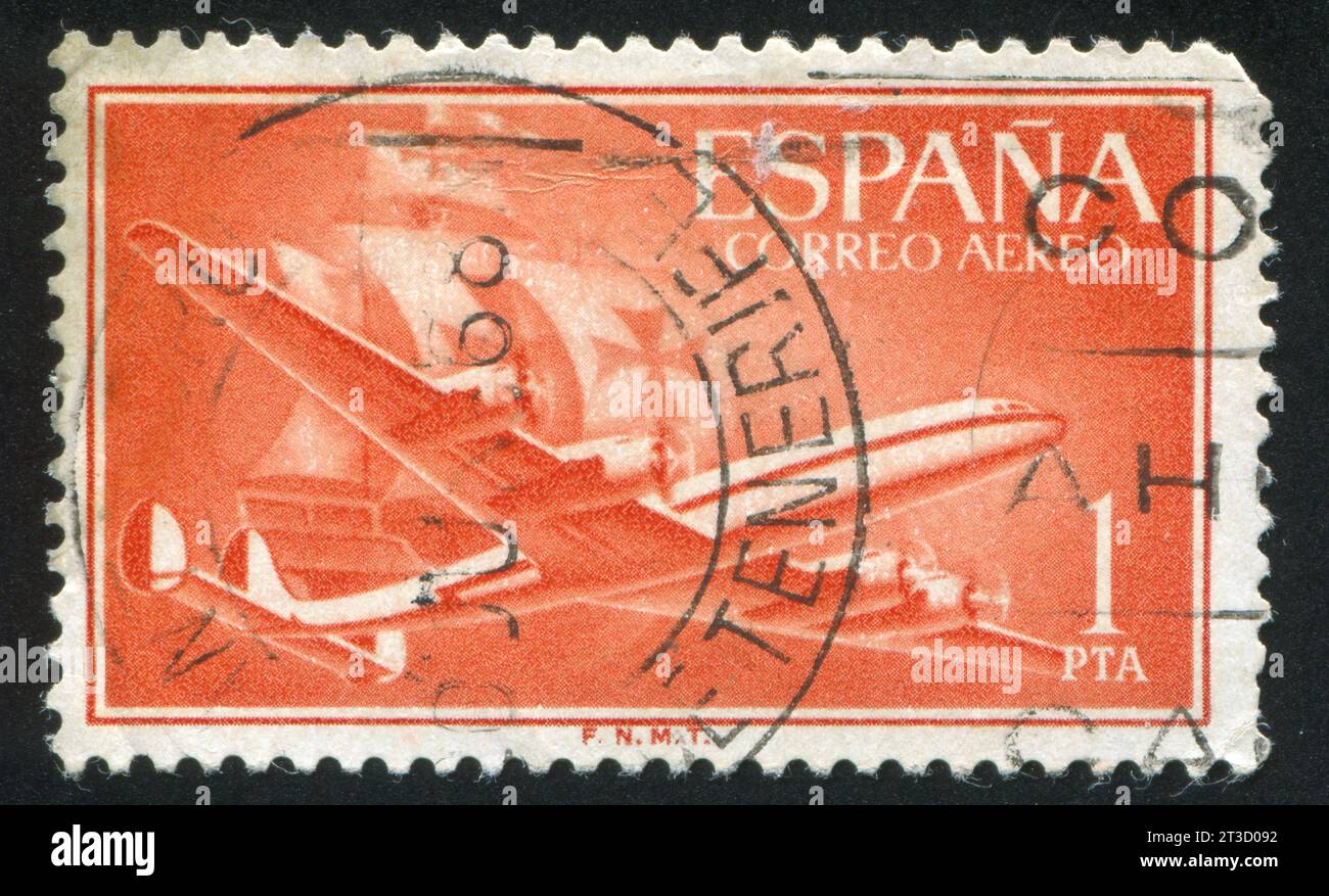 SPAIN - CIRCA 1955: stamp printed by Spain, shows plane and ship, circa ...