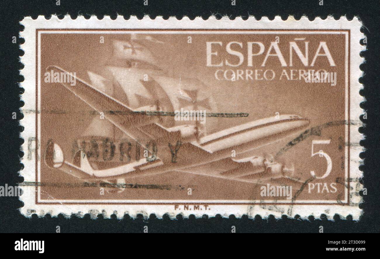 SPAIN - CIRCA 1955: stamp printed by Spain, shows plane and ship, circa ...