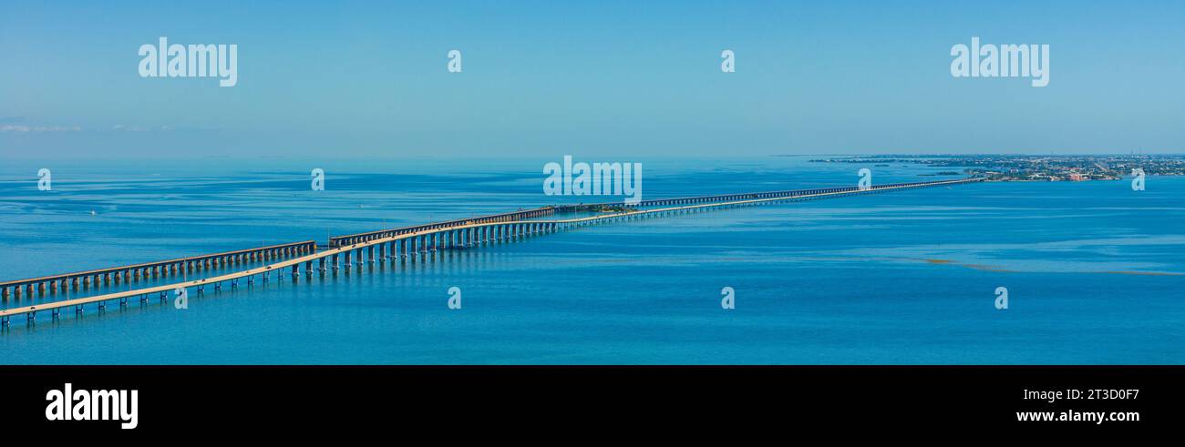 Aerial panorama 7 Mile Bridge Florida Keys Stock Photo - Alamy