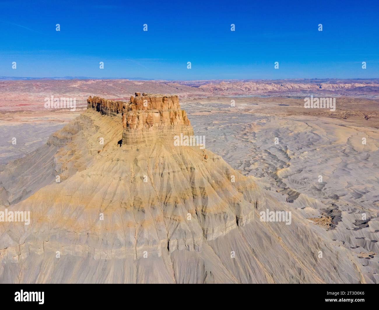Aerial photograph of Factory Butte, an eroded, solitary mesa west of ...