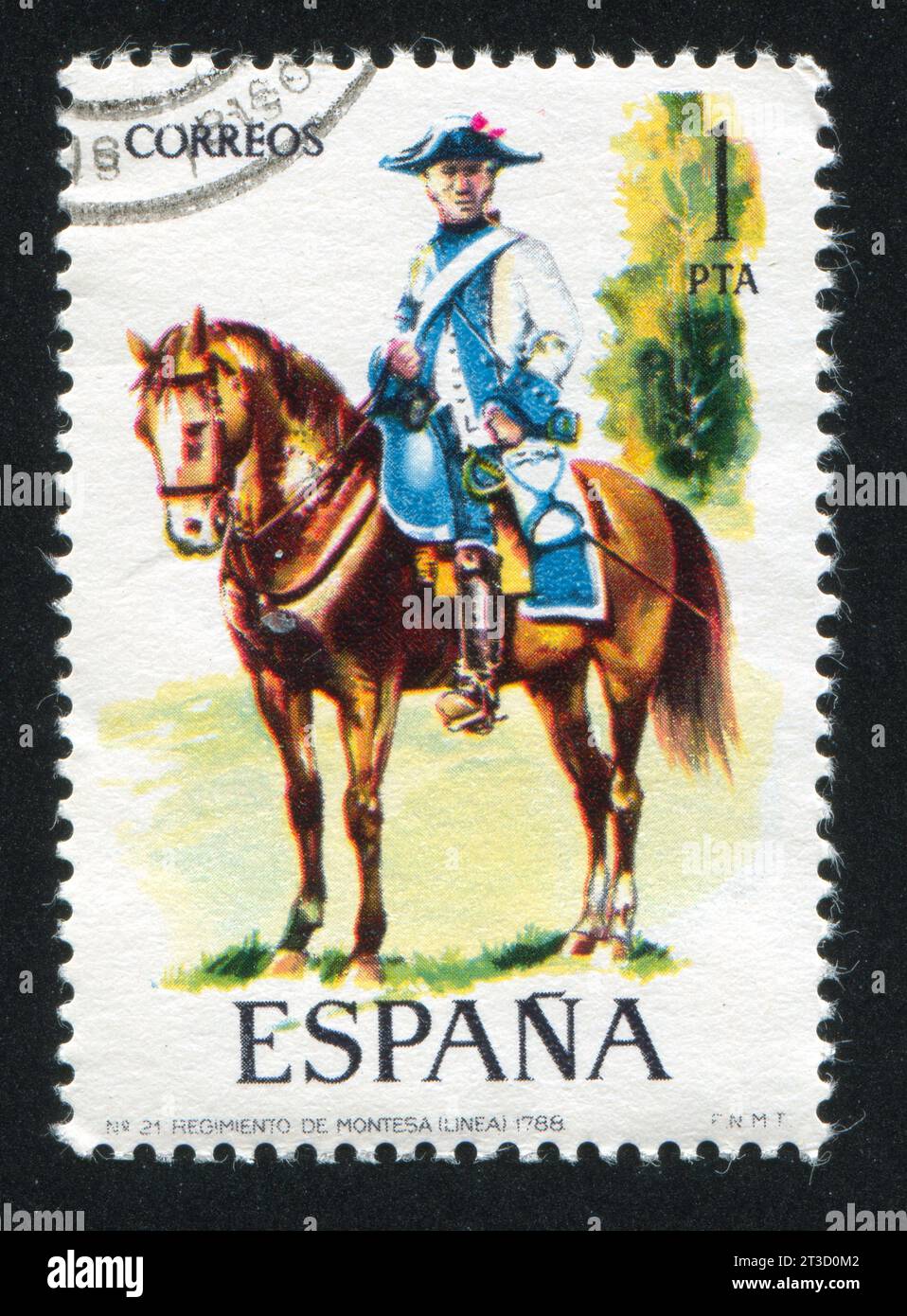 SPAIN - CIRCA 1975: stamp printed by Spain, shows rider, Cavalry ...