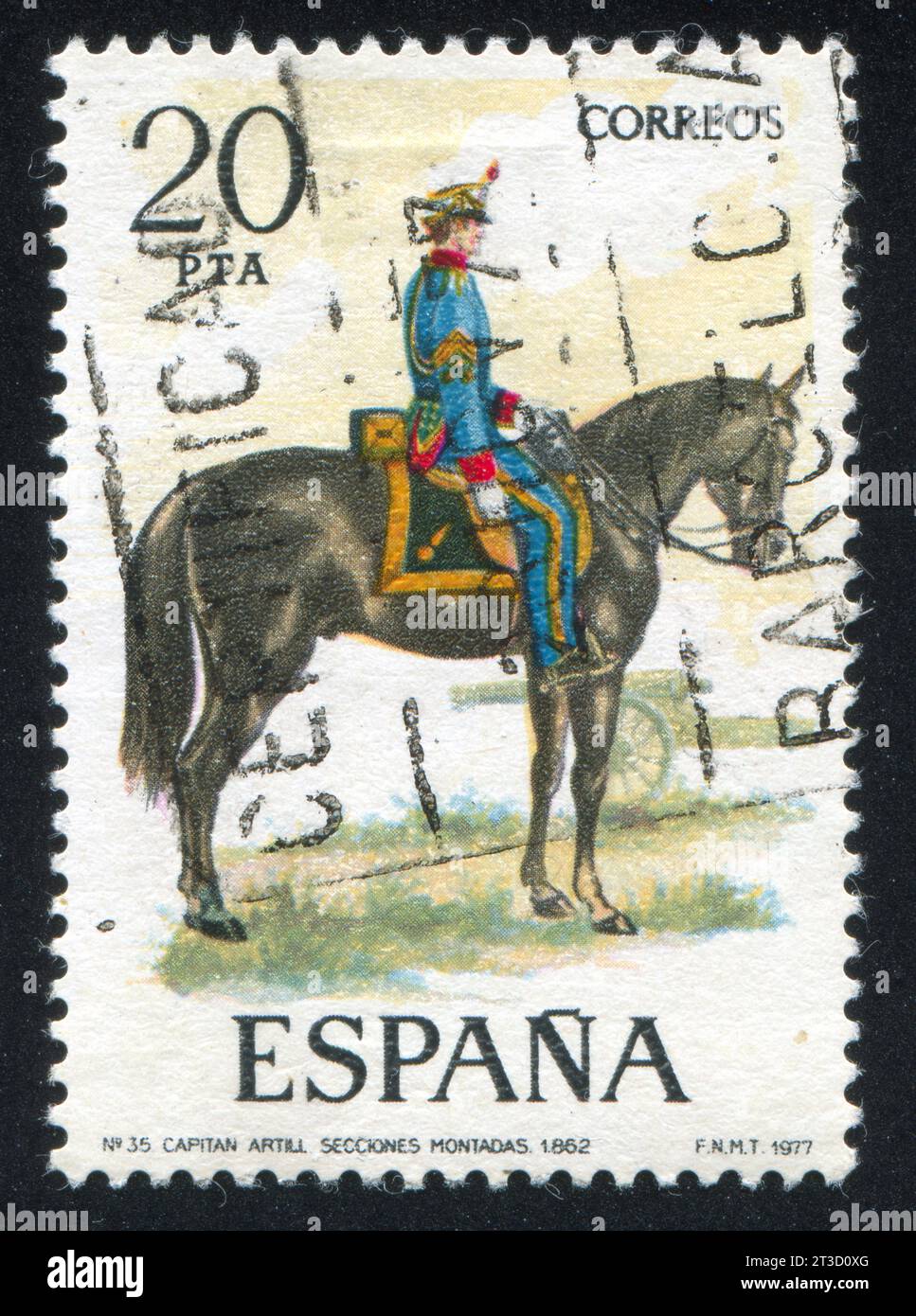 SPAIN - CIRCA 1976: stamp printed by Spain, shows rider, Artillery ...