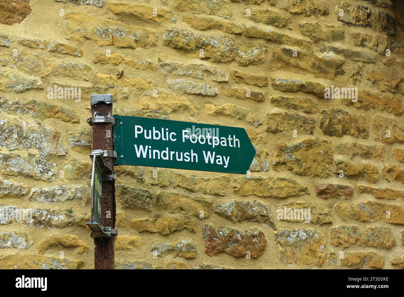 A signpost at Bourton on the water showing the Windrush way public ...