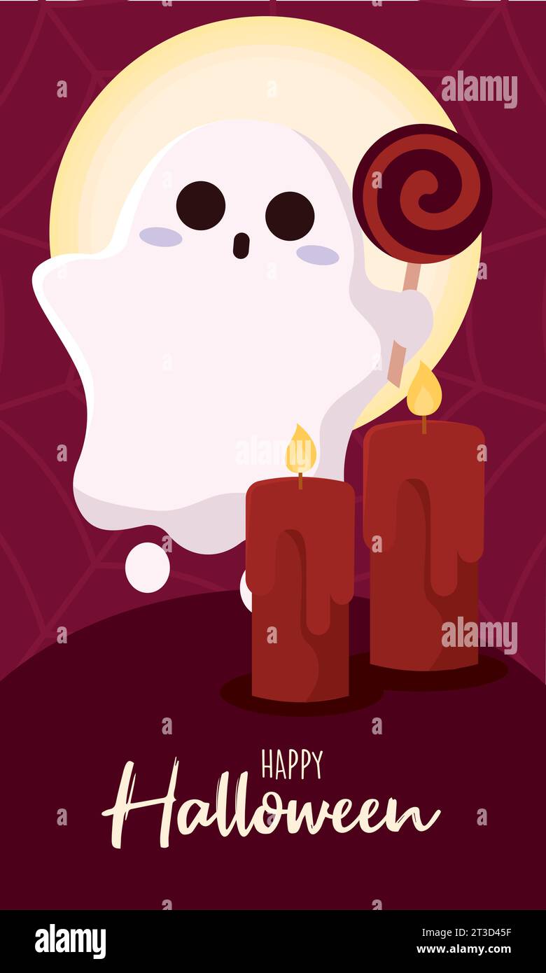 Happy halloween poster Cute ghost cartoon Vector Stock Vector Image ...
