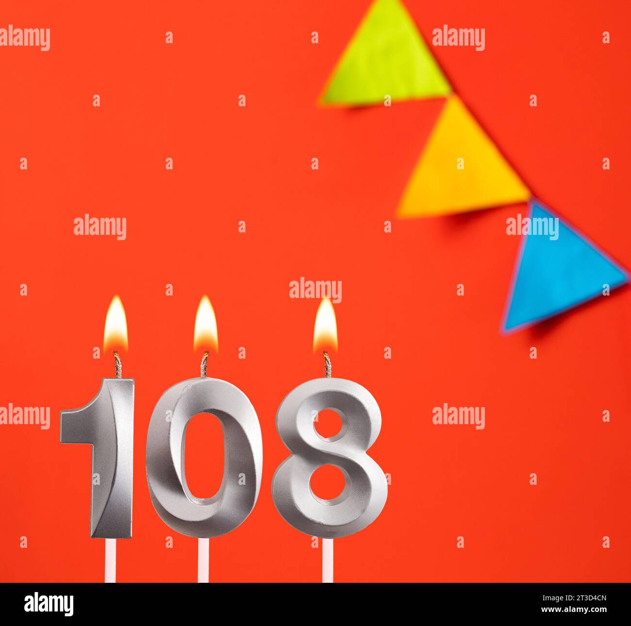 Birthday card - Number 108 candle in orange background Stock Photo - Alamy
