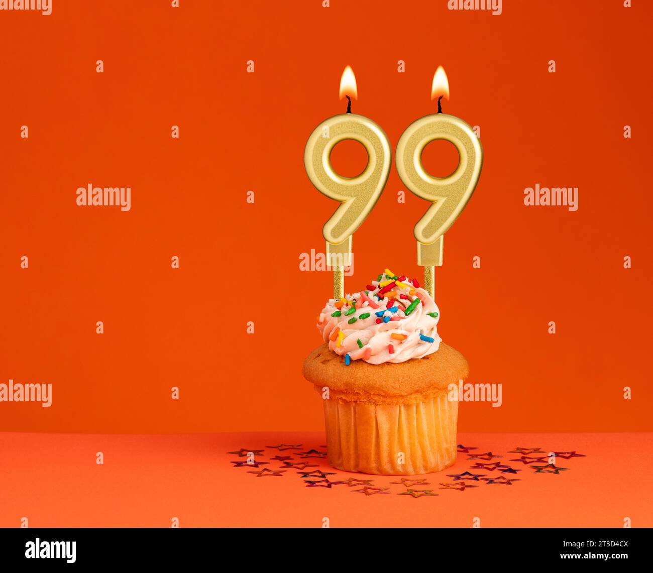 Number 99 candle - Birthday card design in orange background Stock ...