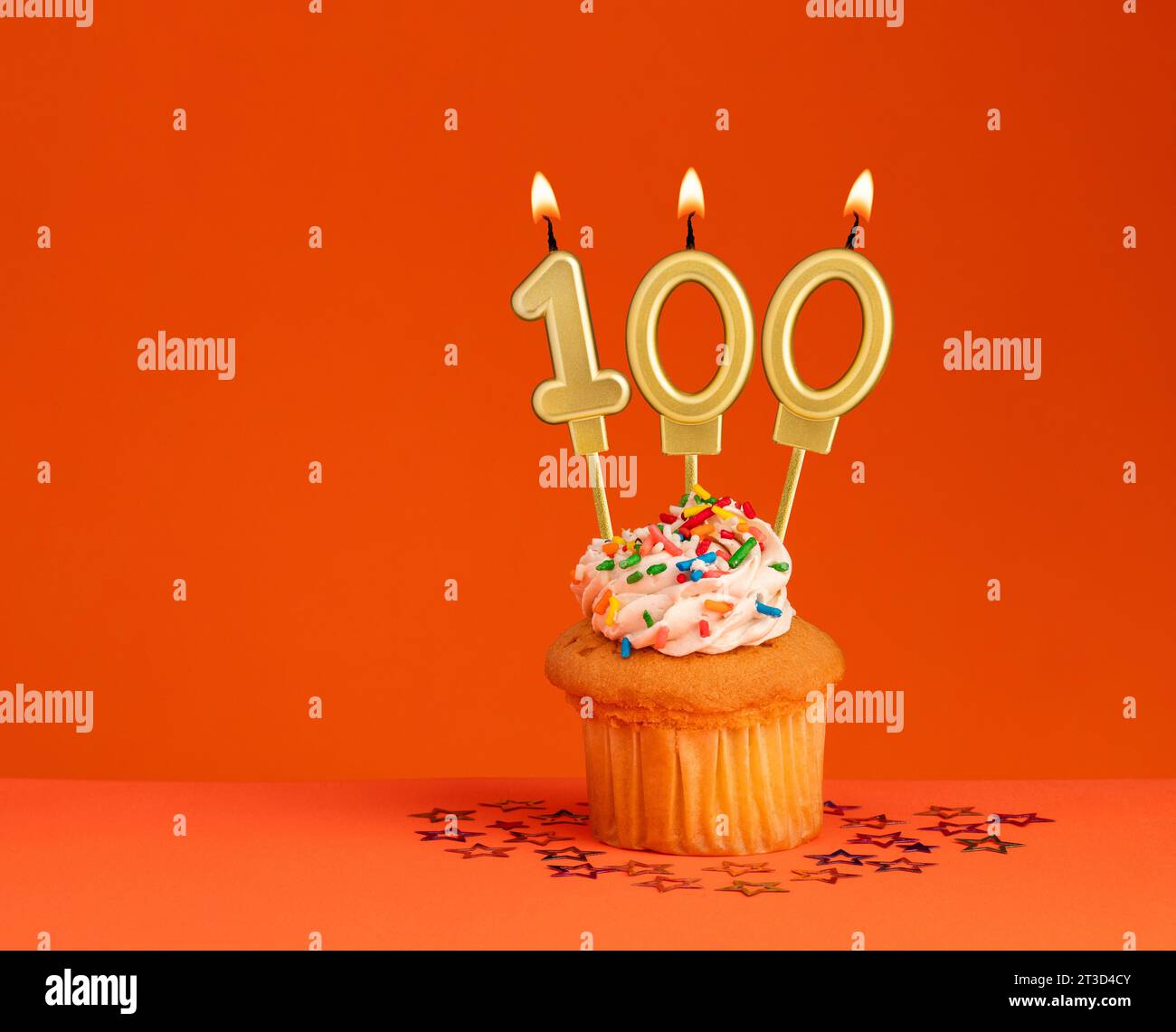 Birthday candle number 100 - Invitation card with orange background ...
