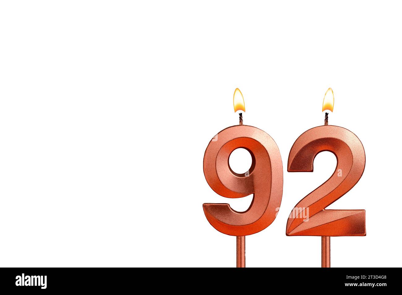 Burning candle number 92 for birthday on white background Stock Photo ...