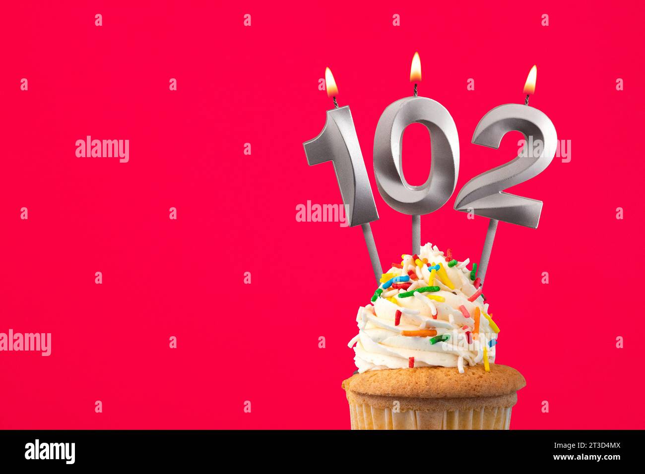 Burning candle number 102 - Birthday card with cake Stock Photo - Alamy