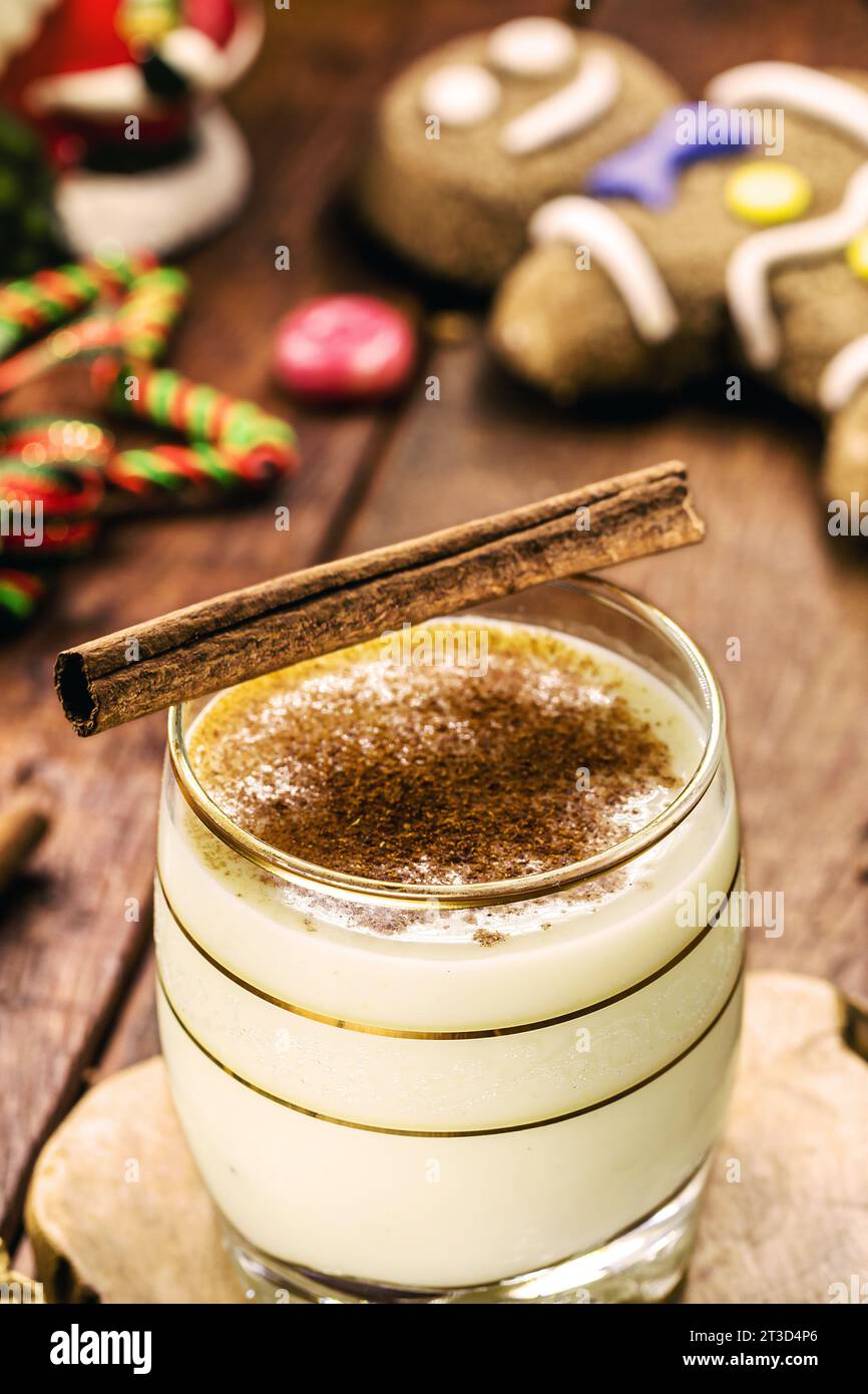 typical warm Christmas eggnog, made at home, based on eggs and alcohol ...