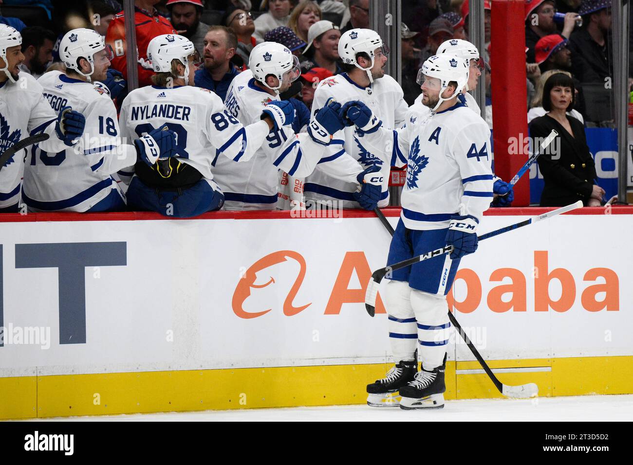 Toronto Maple Leafs defenseman Morgan Rielly (44) is congratulated for ...