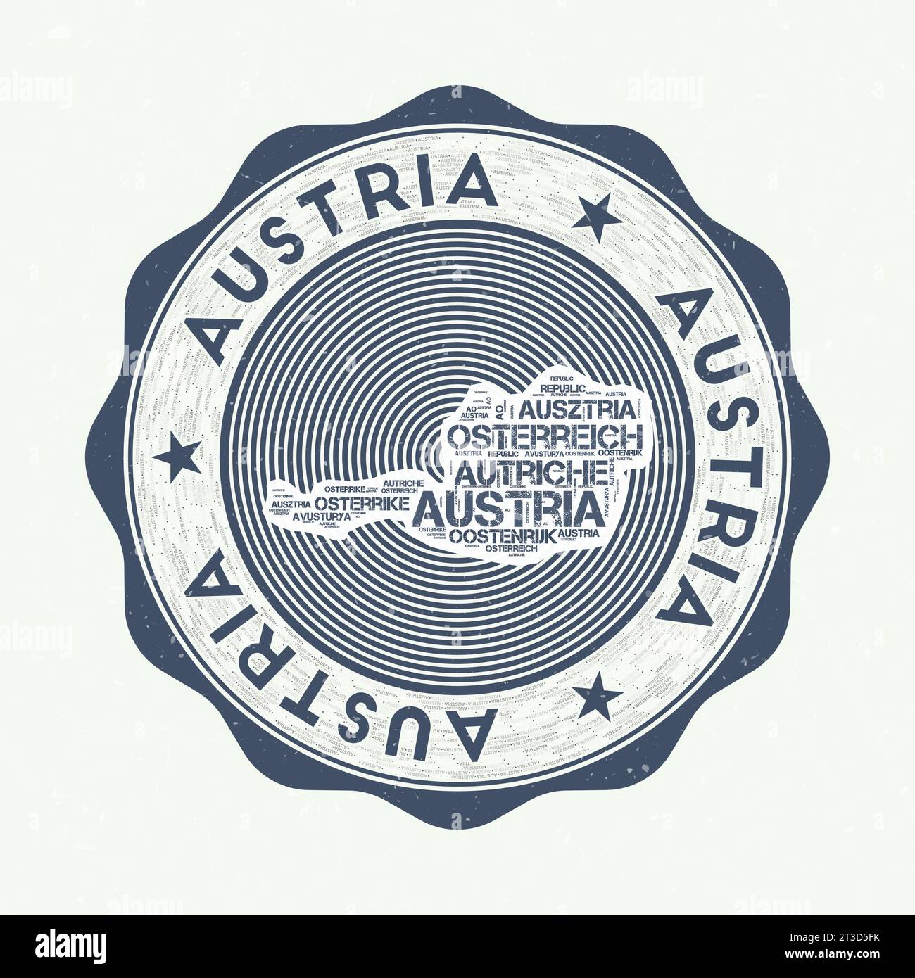 Austria seal. Country round logo with shape of Austria and country name ...