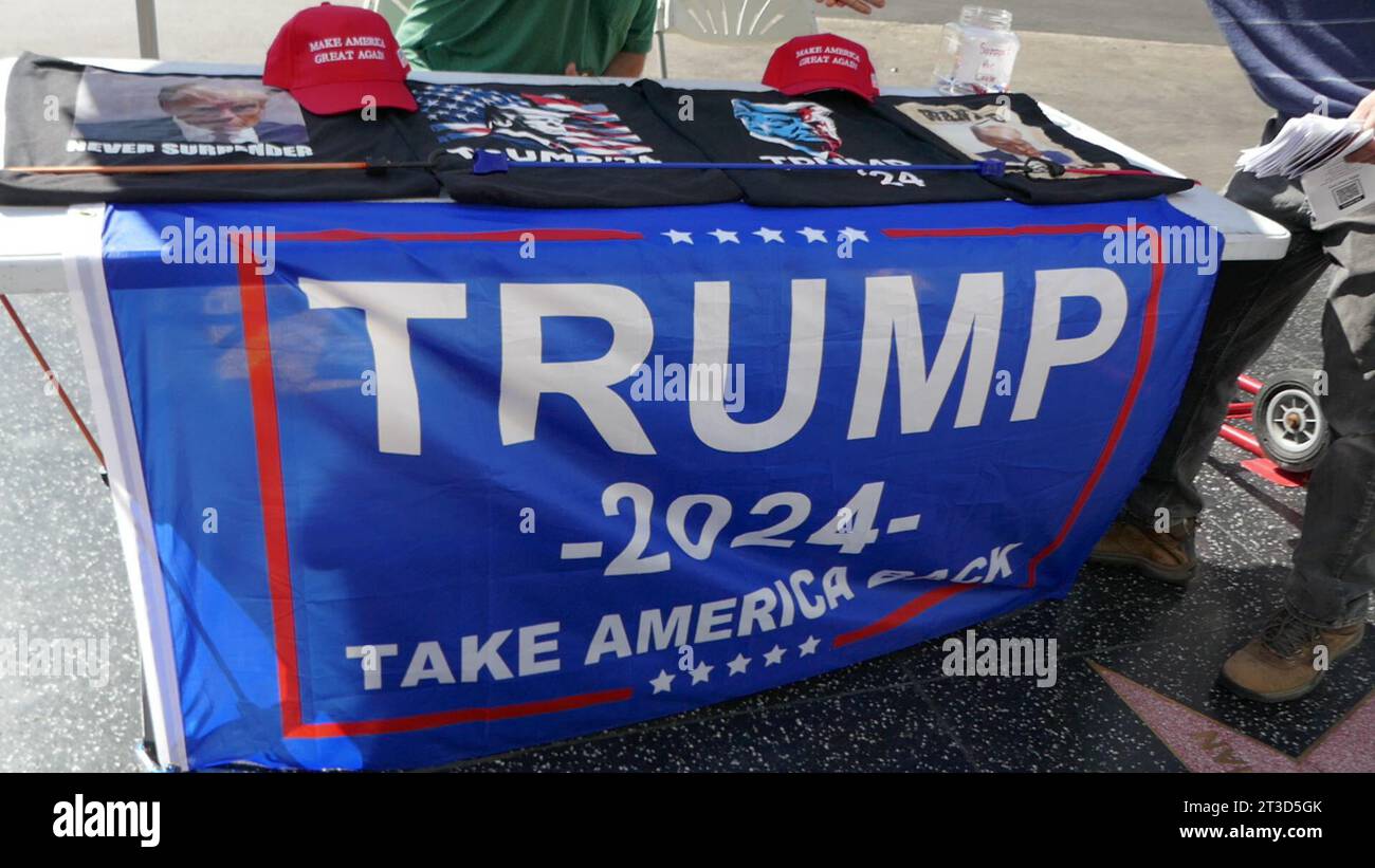 Hollywood, California, USA 17th October 2023 Merch stand selling t ...
