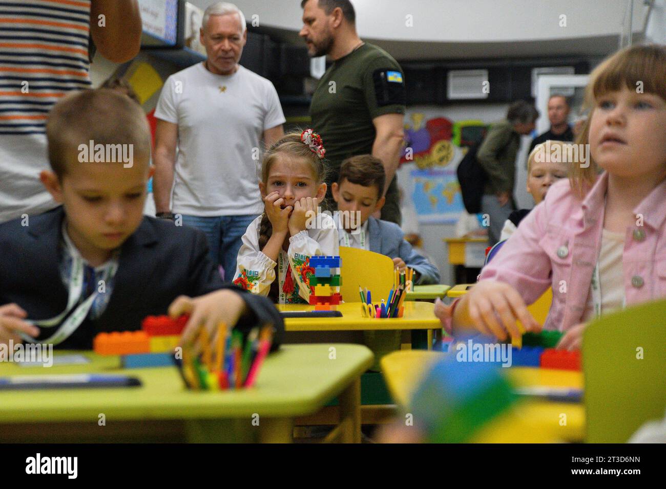 Kharkiv, Kharkiv Oblast, Ukraine. 4th Sep, 2023. A young girl sits in ...