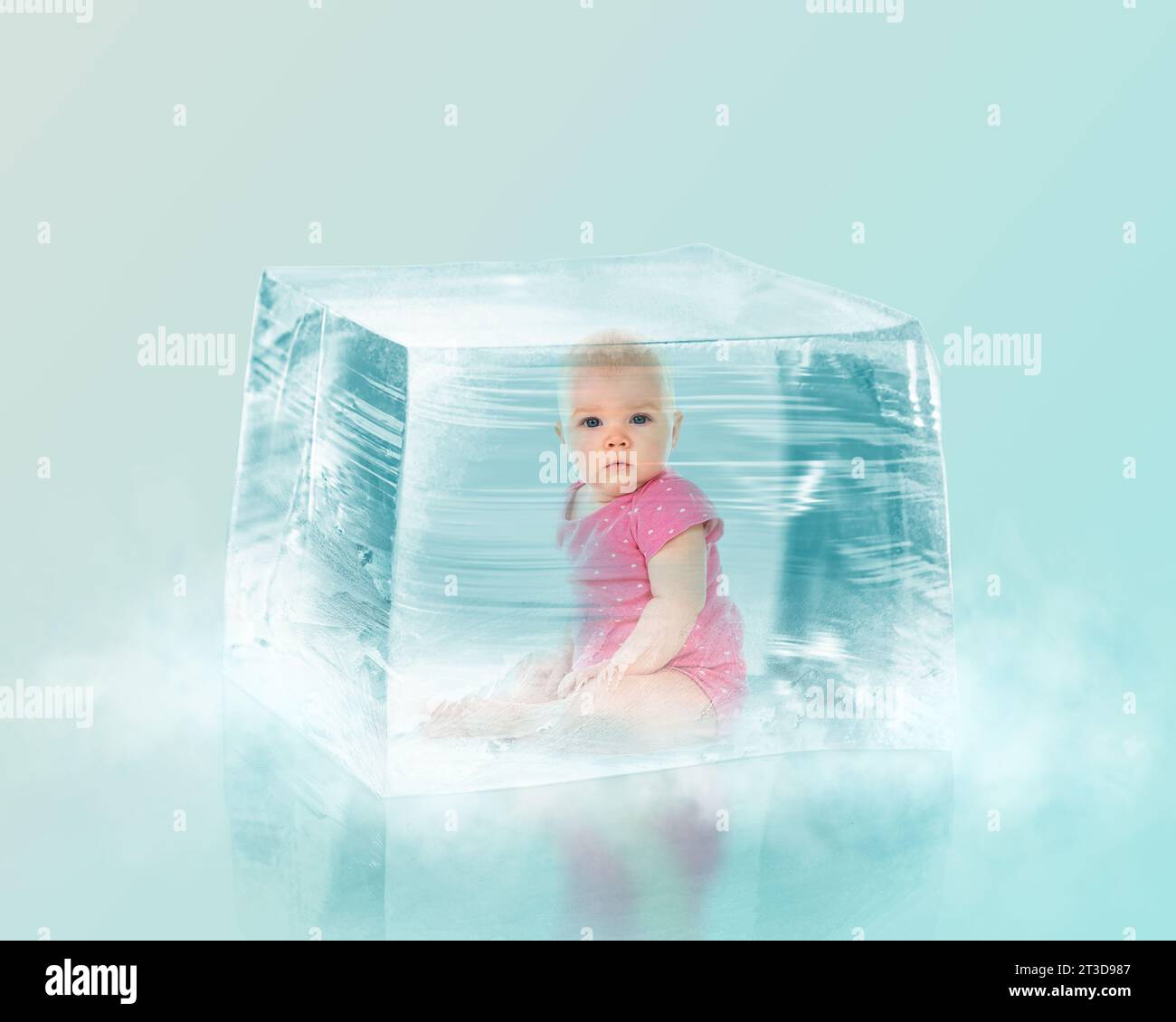 Cryopreservation as method of infertility treatment. Baby in ice cube ...