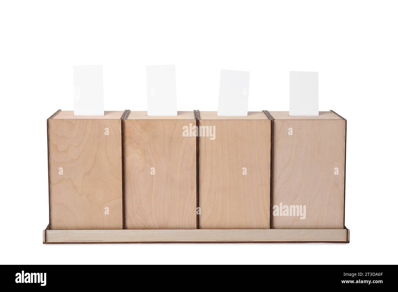 Wooden ballot boxes with votes isolated on white Stock Photo - Alamy
