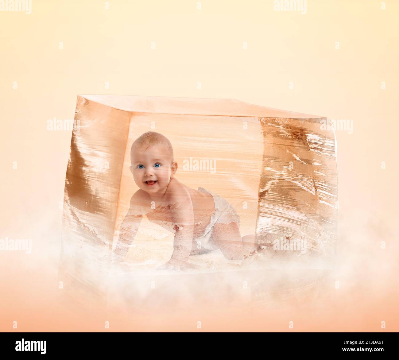 Cryopreservation as method of infertility treatment. Baby in ice cube ...