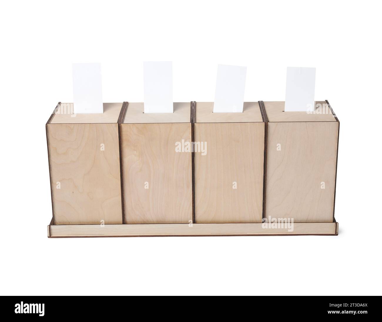 Wooden ballot boxes with votes isolated on white Stock Photo - Alamy