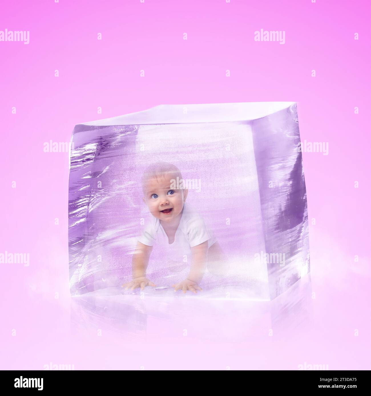 Cryopreservation as method of infertility treatment. Baby in ice cube ...