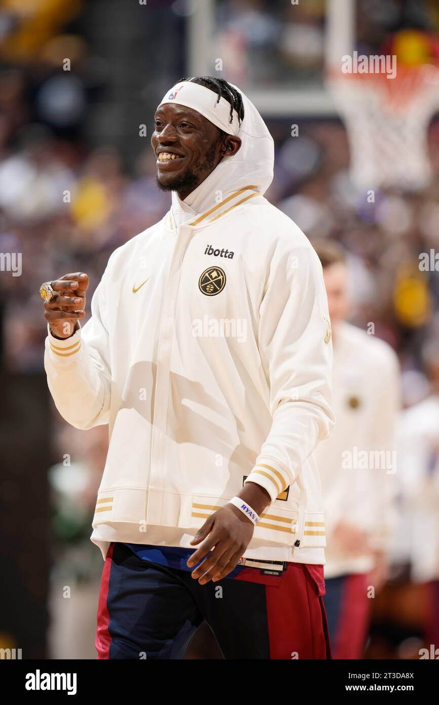 Denver Nuggets guard Reggie Jackson shows off his NBA championship ring ...