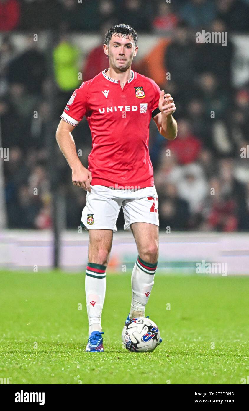 Thomas O'Connor 22# of Wrexham Association Football Club on the ball ...