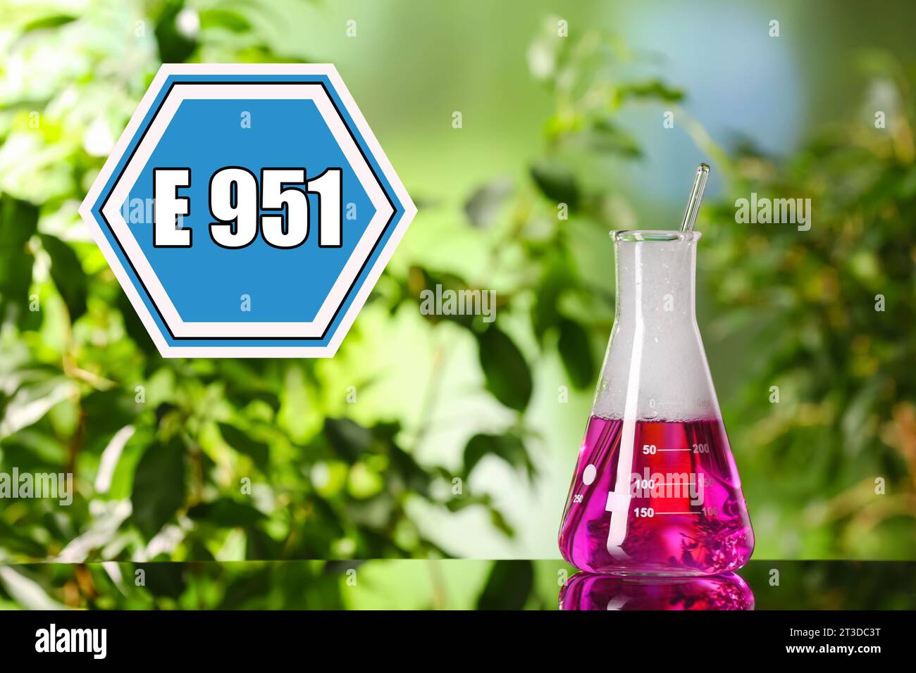 Information about artificial sweetener in product. Blue sign with ...