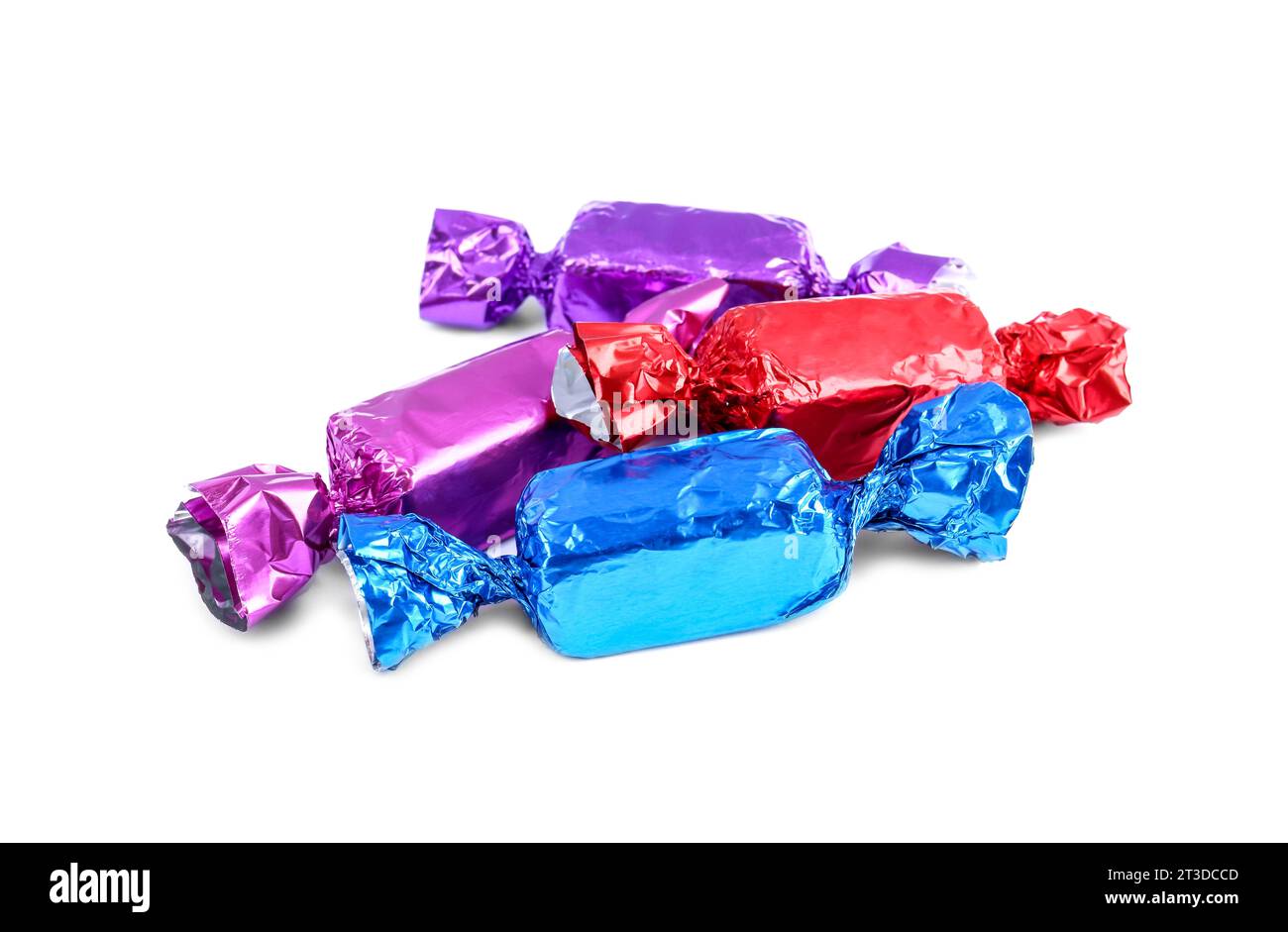 Tasty candies in colorful wrappers isolated on white Stock Photo - Alamy