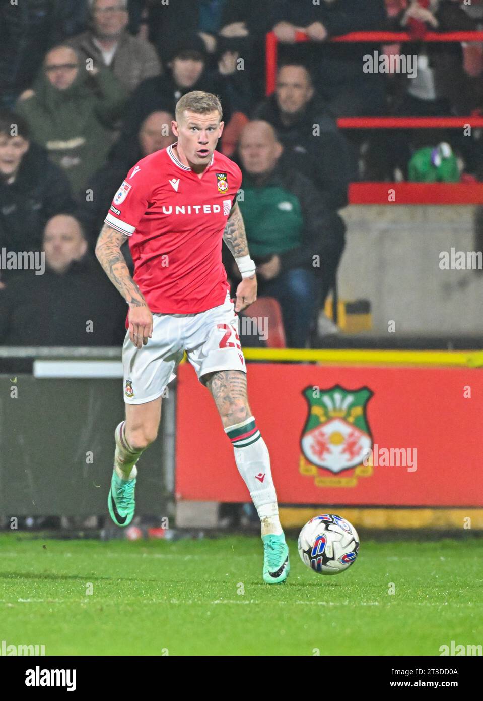 James McClean 23# of Wrexham Association Football Club on the ball ...