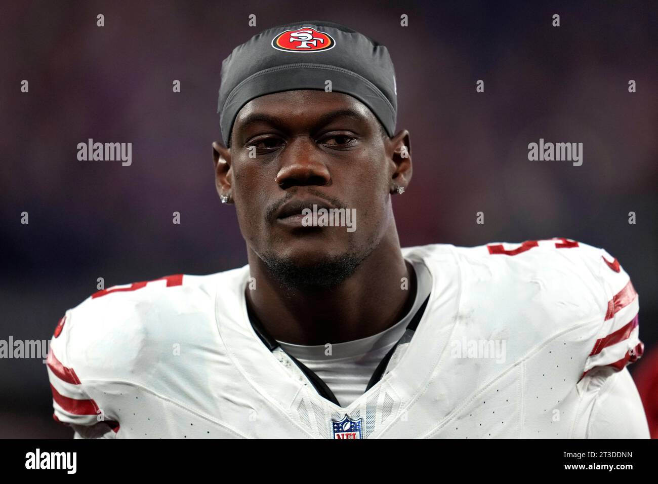 San Francisco 49ers linebacker Randy Gregory stands on the field before ...