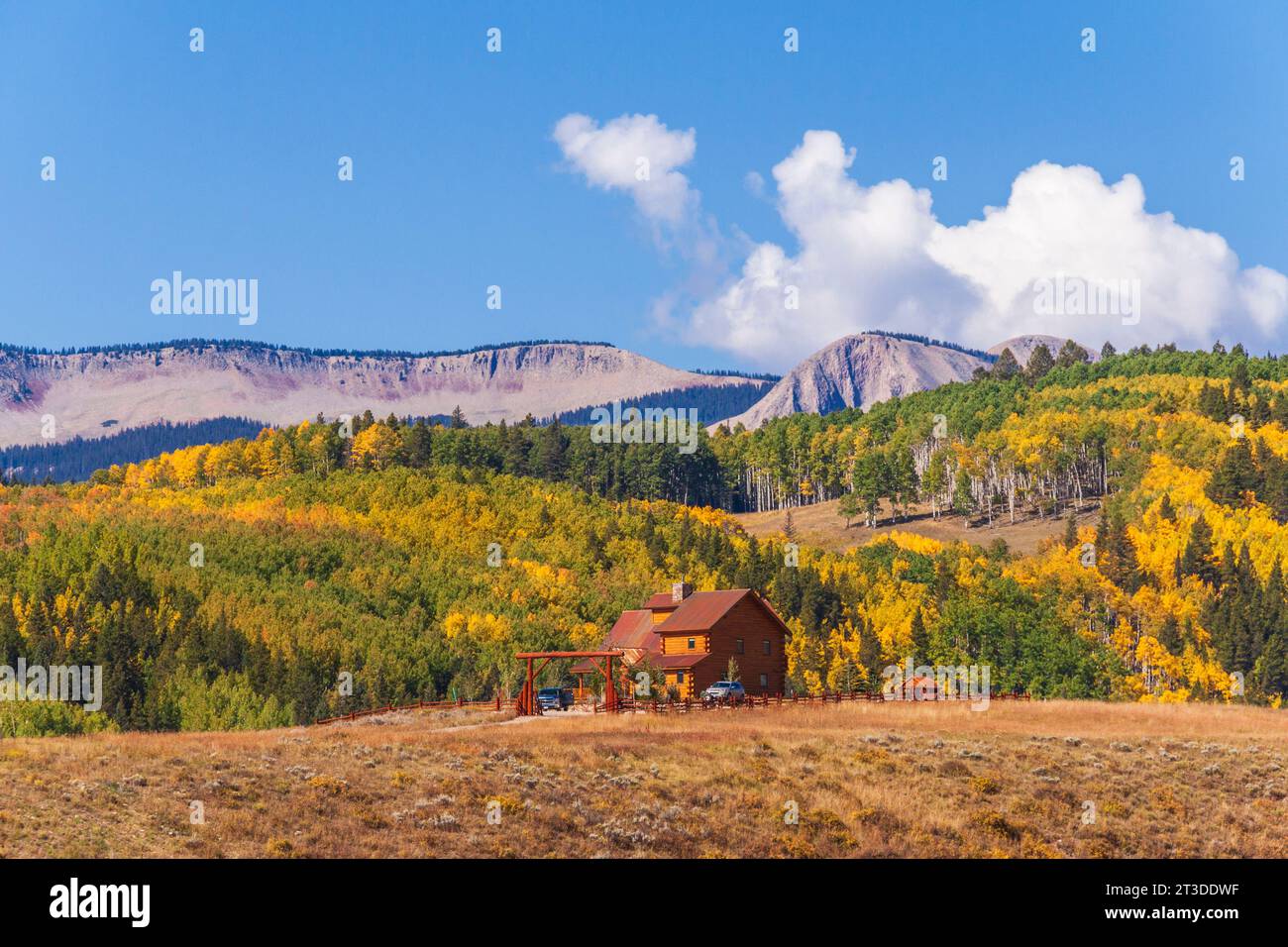 Ranching and farming in Colorado with autumn color with Aspens turning ...
