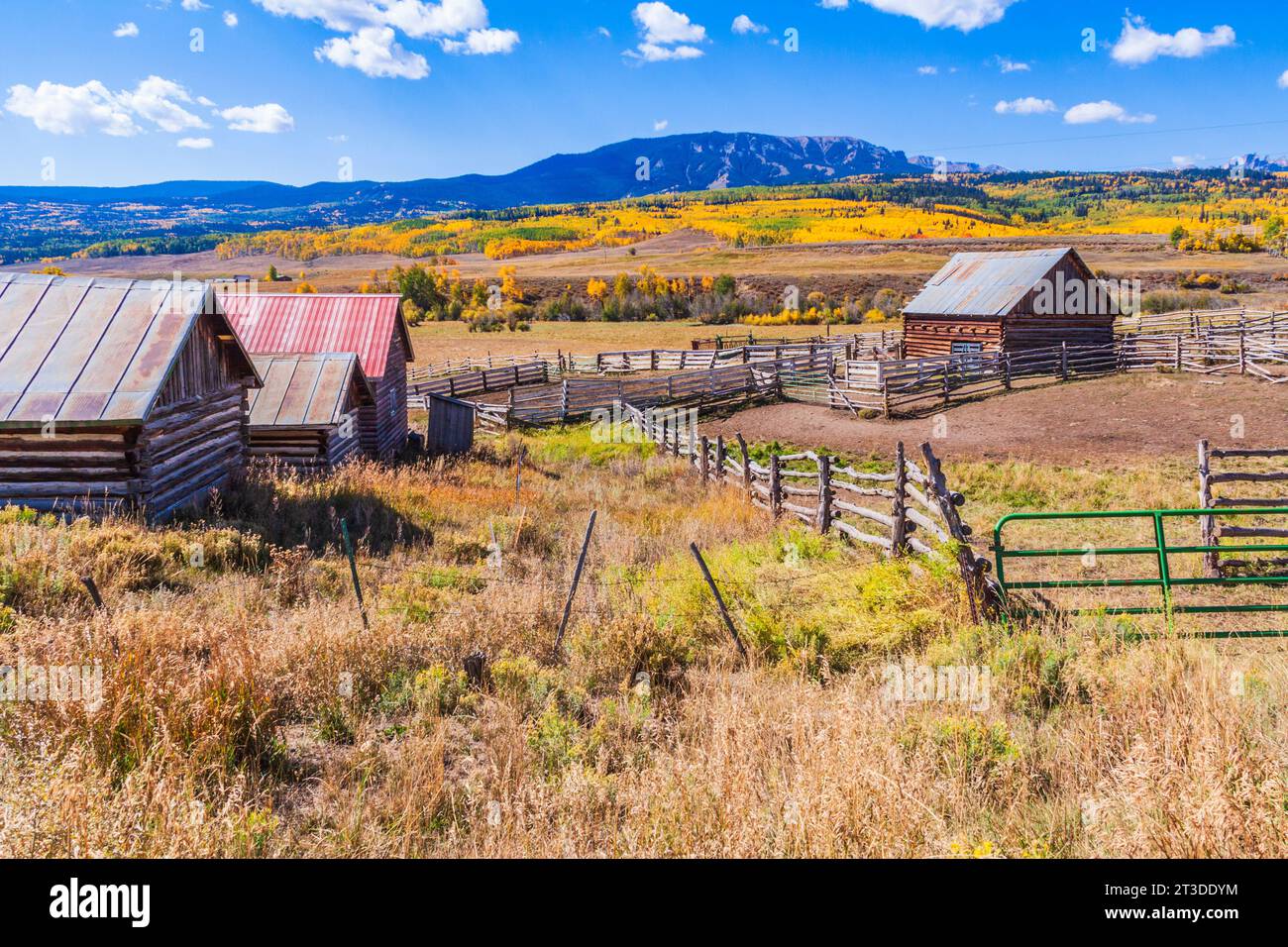 Ranching and farming in Colorado with autumn color with Aspens turning ...