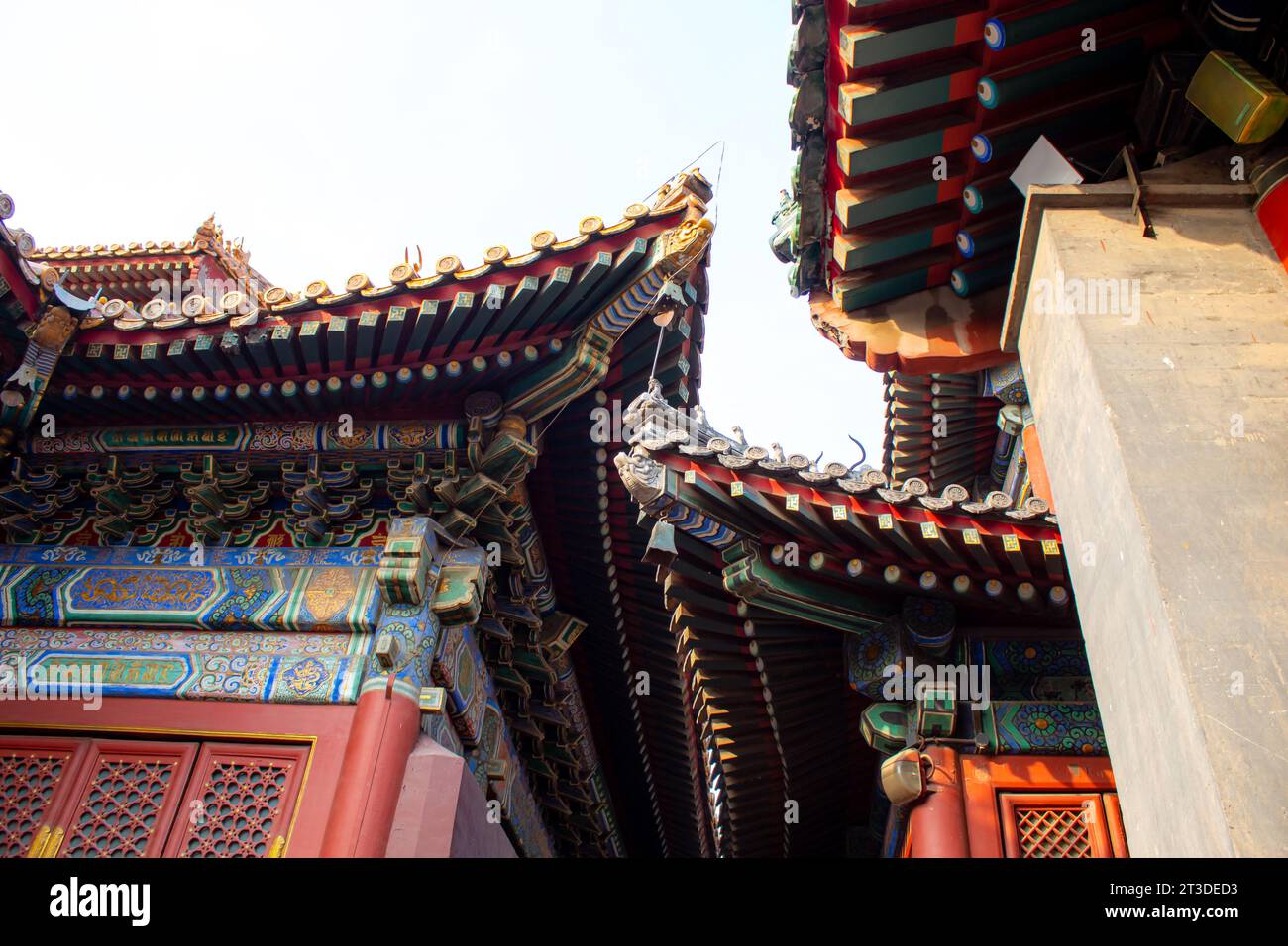 Close up on the roof details of Yonghegong Lamasery, Yonghe Lamasery is ...