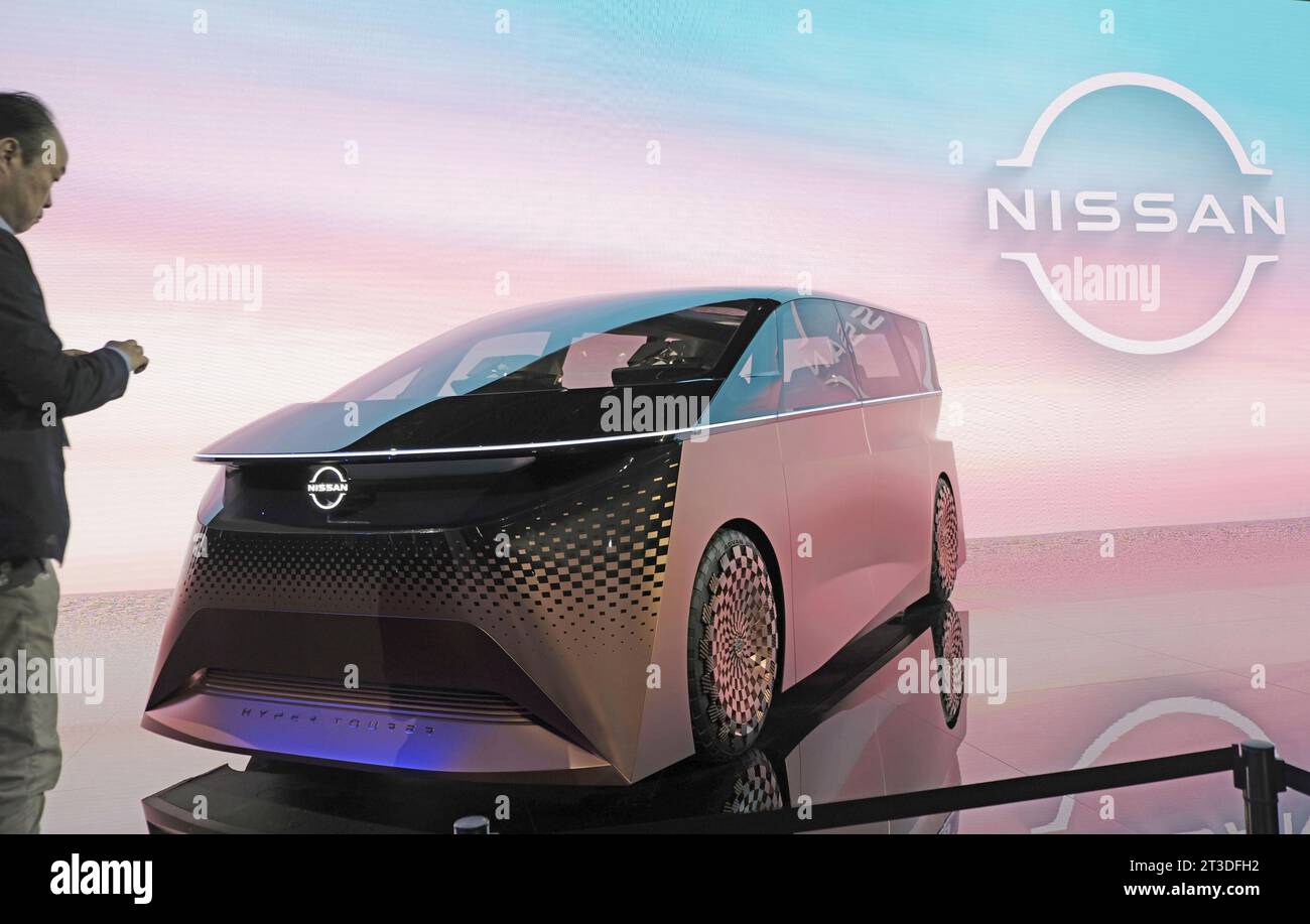 An all-solid-state battery powered minivan is displayed at Nissan Motor ...